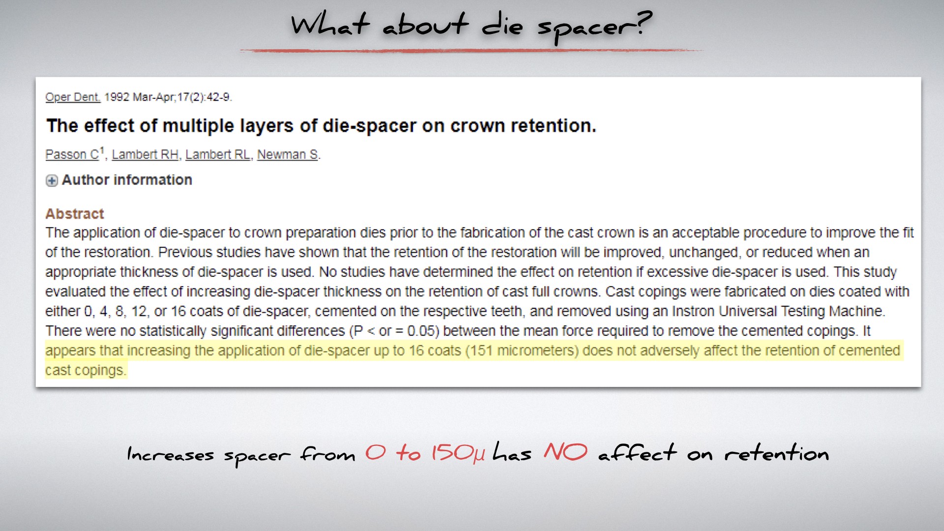 Importance of Cement Spacer for Proper Crown Seating - Spear Talk